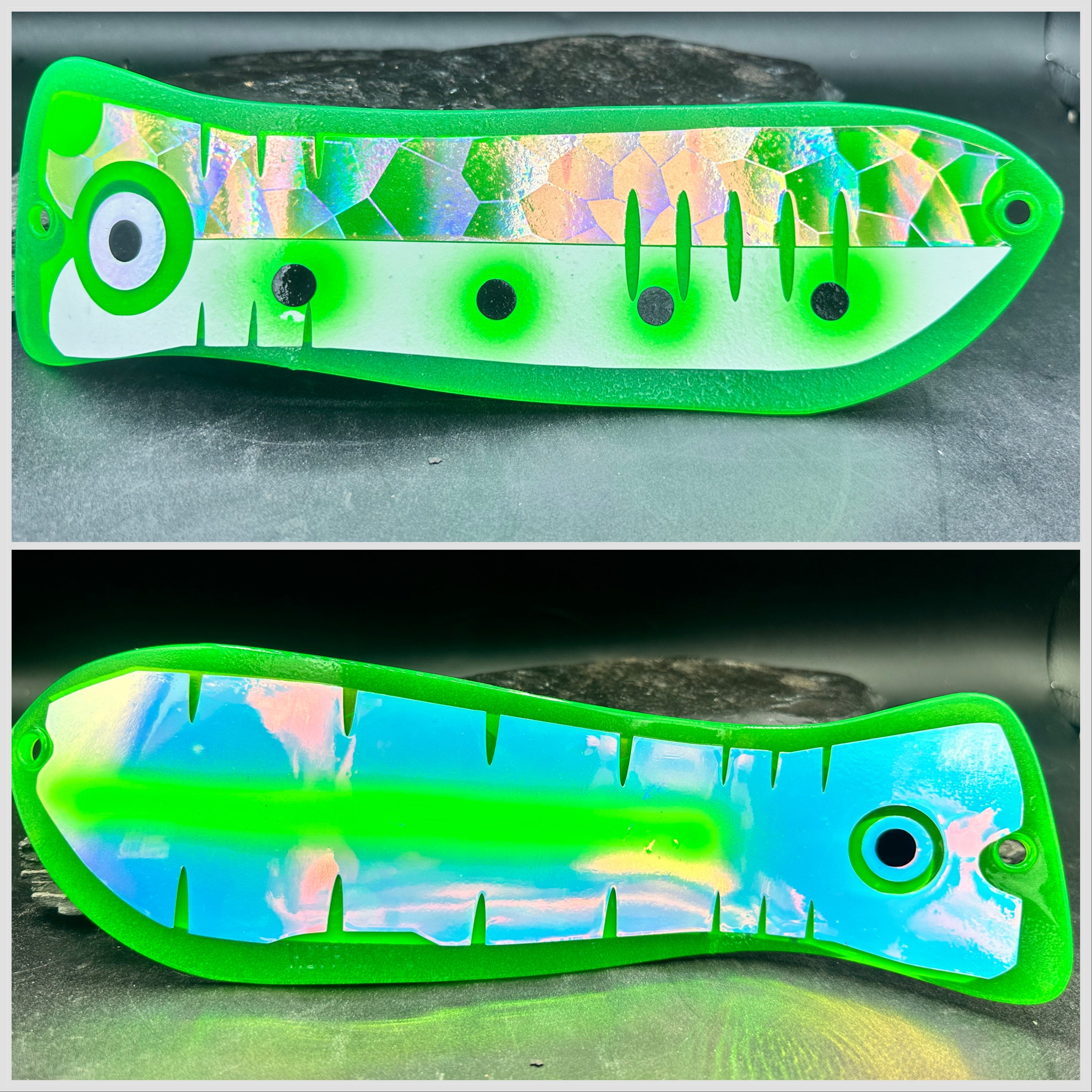 10" GREEN holo SCALE GLOW/ 4GREEN DOTS AND RV BACK/ green strip 2 face ...