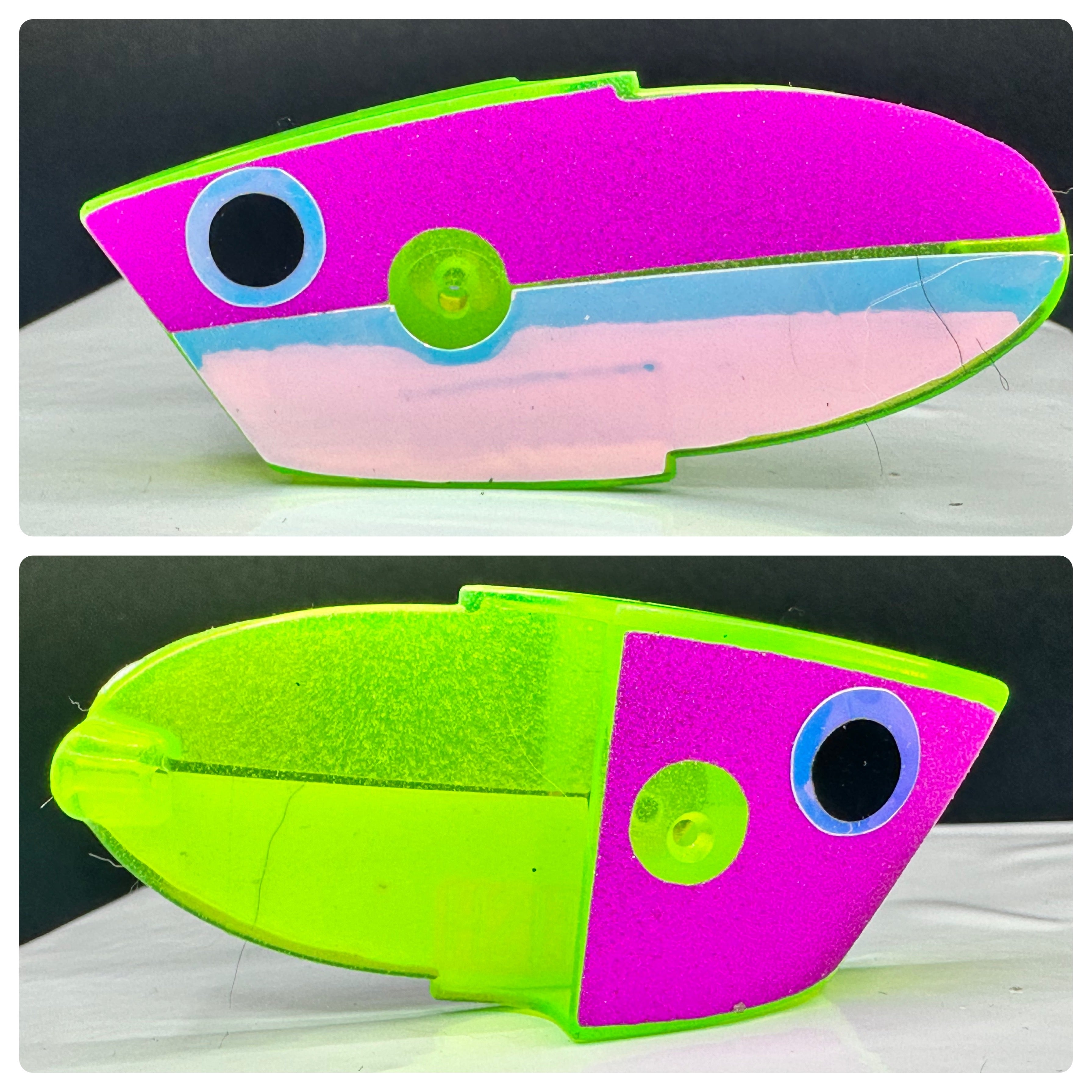 Green with glitter purple/RV and glitter purple front – Meegs Lures